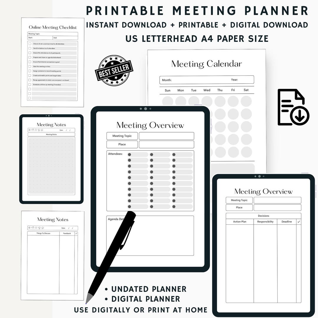 Meeting Planner Printable Inserts, Discussion Notes Page, Meeting ...