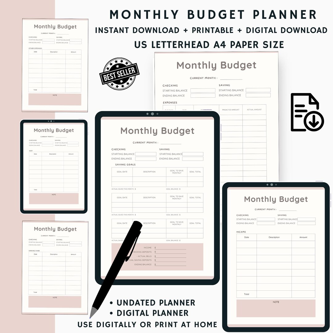 Monthly Budget Printable Planner: Personal Finance Tracker (digital ...