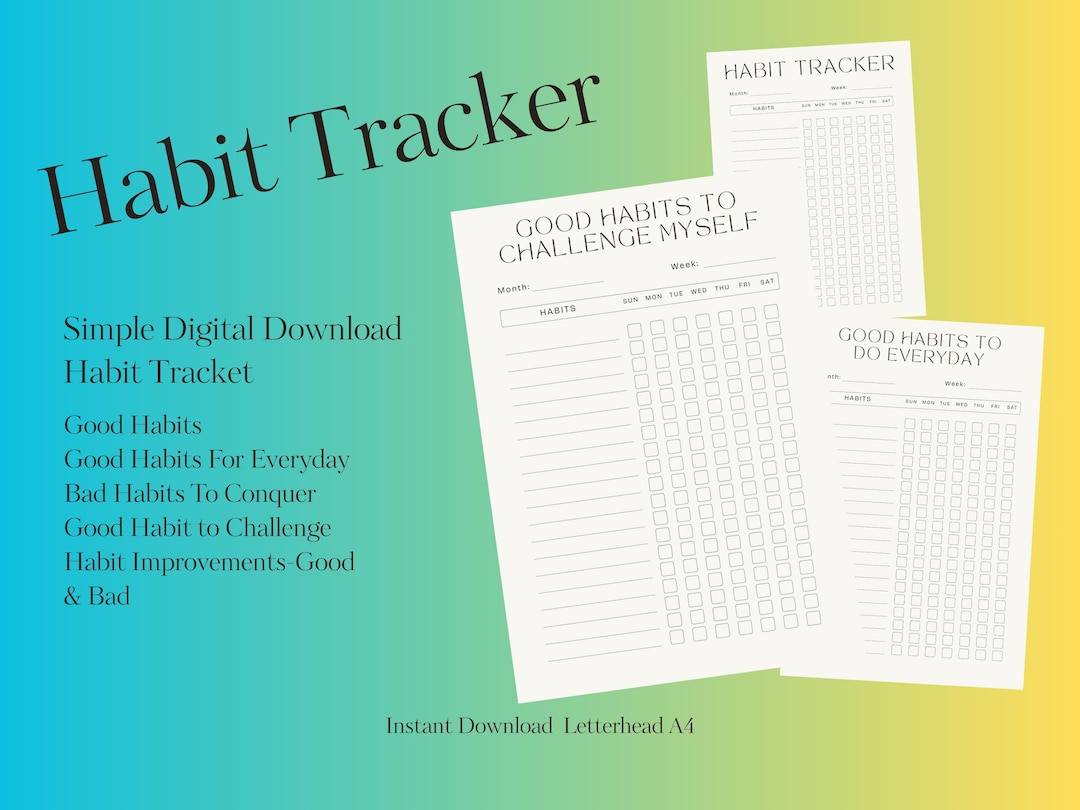 Habit Tracker: Good & Bad Habits, Self-improvement (PDF Download A4 ...