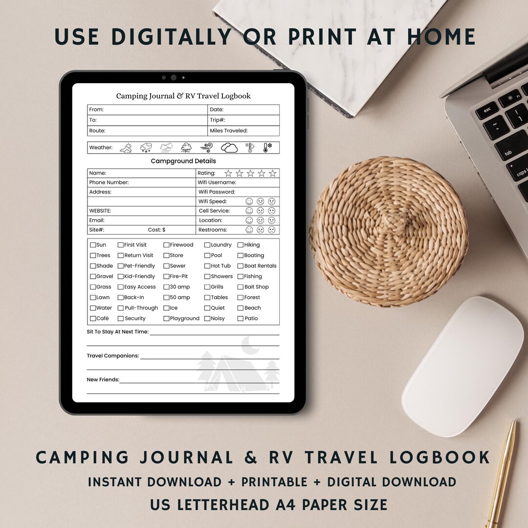 Printable Camping Journal and RV Travel Logbook Adventure Tracker ...