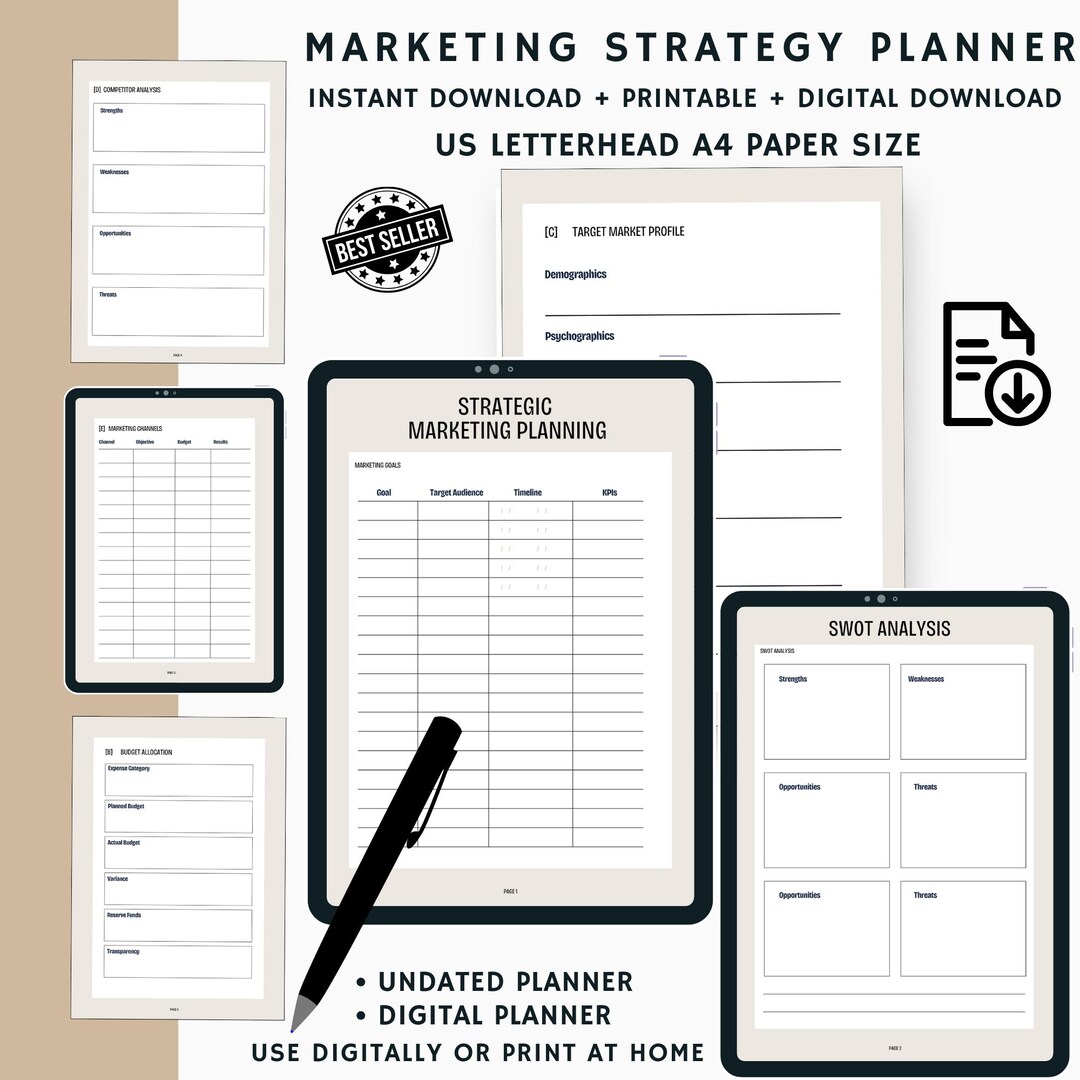 Printable Marketing Strategy Planner: Small Business Growth (digital ...