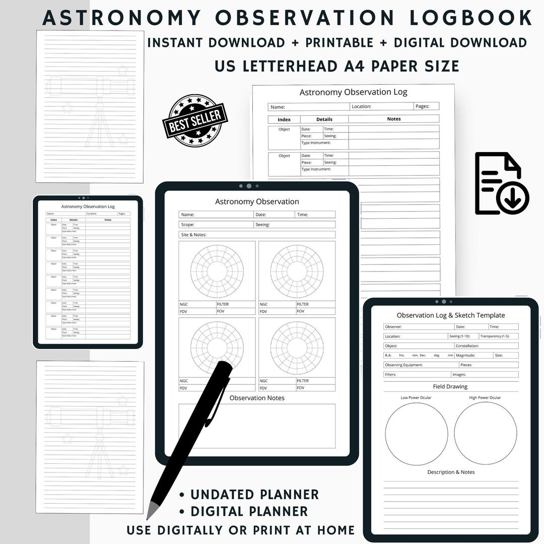 Printable Star Gazing Journal: Astronomy Observation Logbook (digital ...