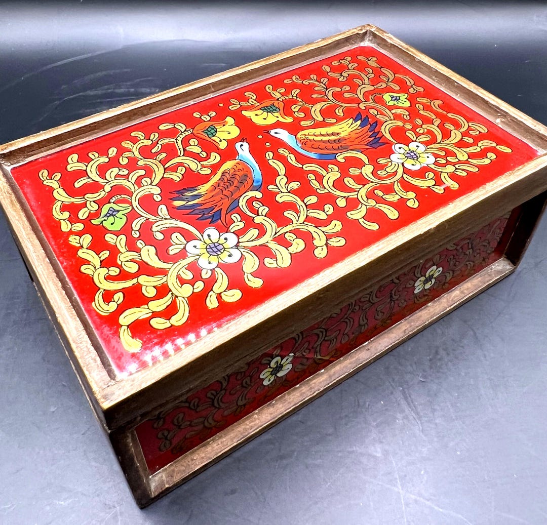 Hand-painted Peruvian Jewelry Box – Reverse Painted Glass – Floral ...