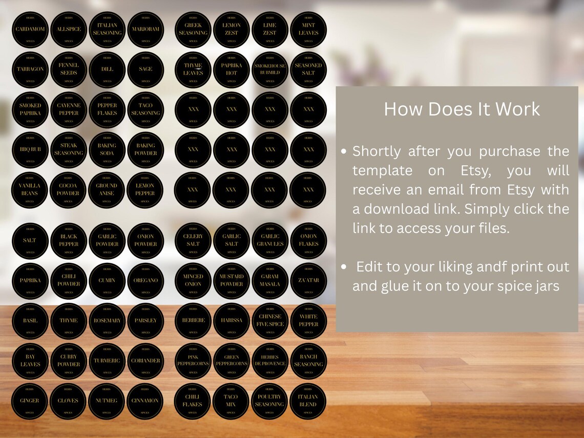 Custom Spice Jar Labels: Round Design Template (PDF Download) - Etsy