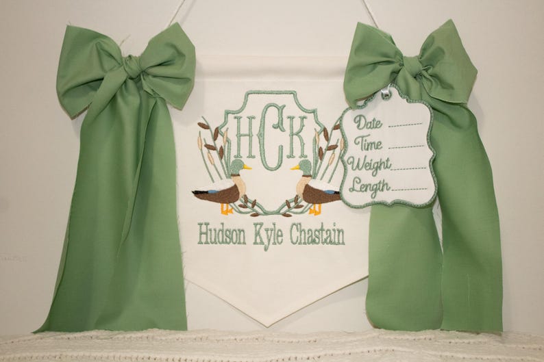 Embroidered Baby Name Banner | Mallard Duck Nursery Decor - Etsy