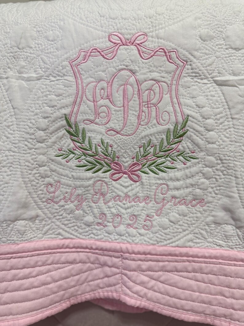 Personalized Baby Quilt | Pink Embroidered Monogram Keepsake - Etsy