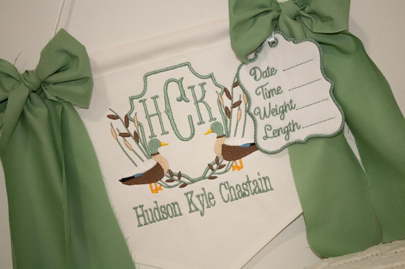 Embroidered Baby Name Banner | Mallard Duck Nursery Decor - Etsy