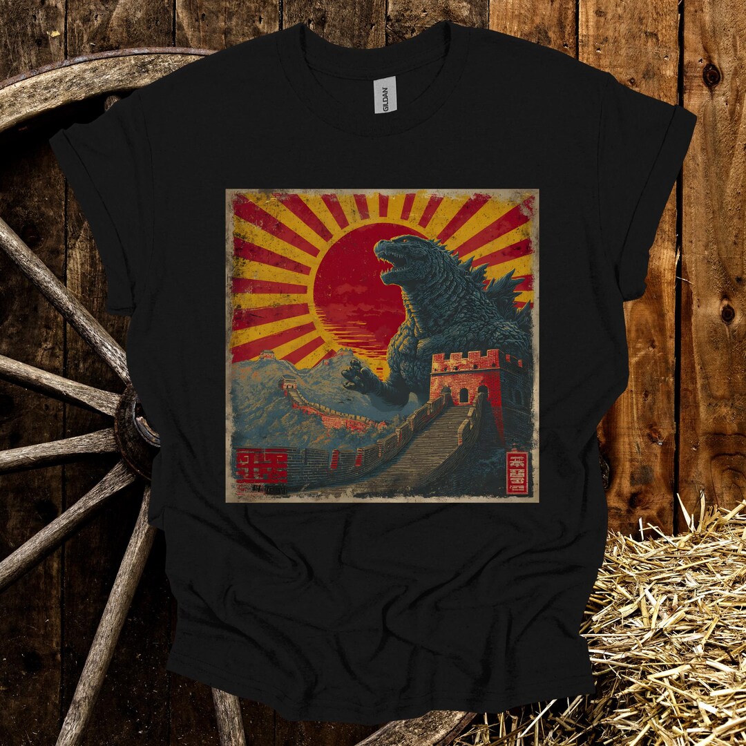Vintage Godzilla Great Wall of China T-shirt – Retro Monster Poster ...