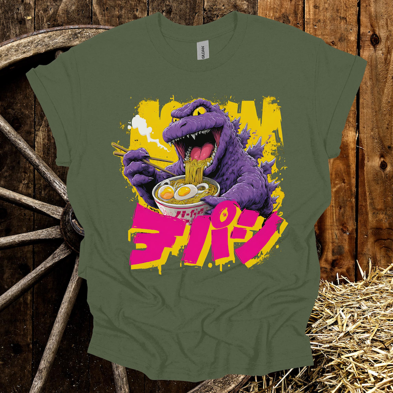 Godzilla Ramen Japanese Kaiju Noodle Monster T-shirt | Anime Food Art ...