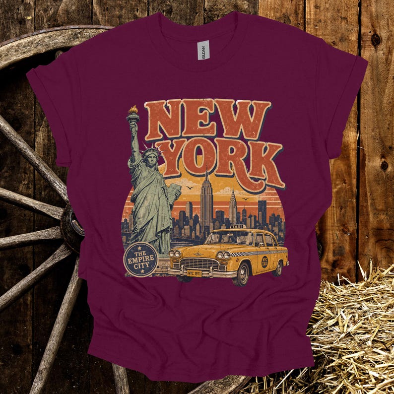 Vintage NYC Skyline Statue of Liberty Yellow Taxi T-shirt | Retro 70s ...
