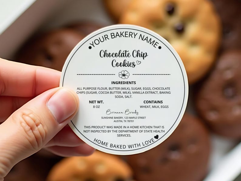Cottage Food Label Template | Bakery Ingredient Sticker (digital ...