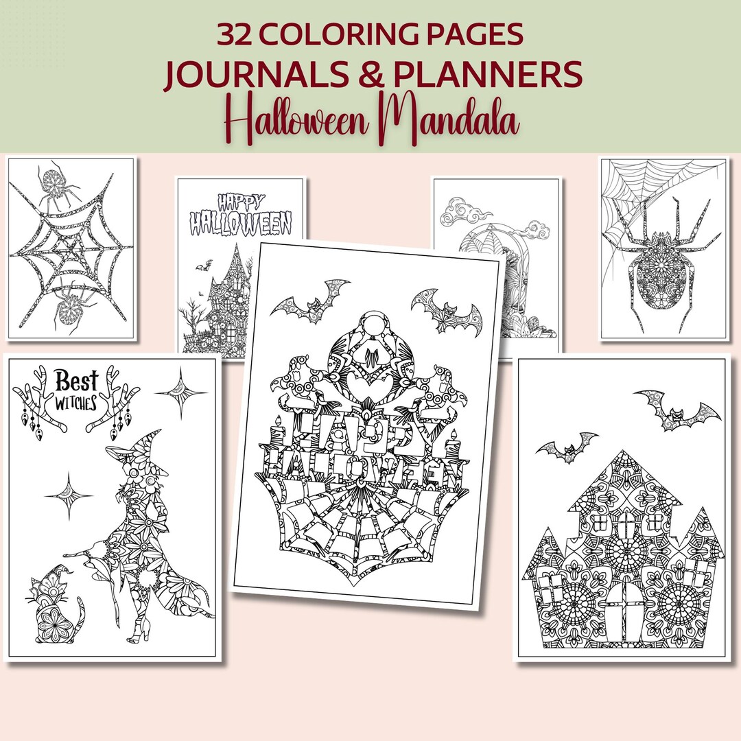Halloween Mandala Coloring Pages for Journal A5, Journal Inserts and ...