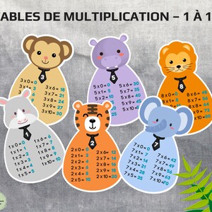 Printable Multiplication Tables Cards | Jungle Animals Math Learning ...
