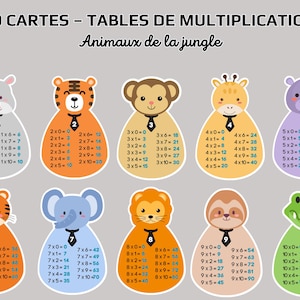 Printable Multiplication Tables Cards | Jungle Animals Math Learning ...