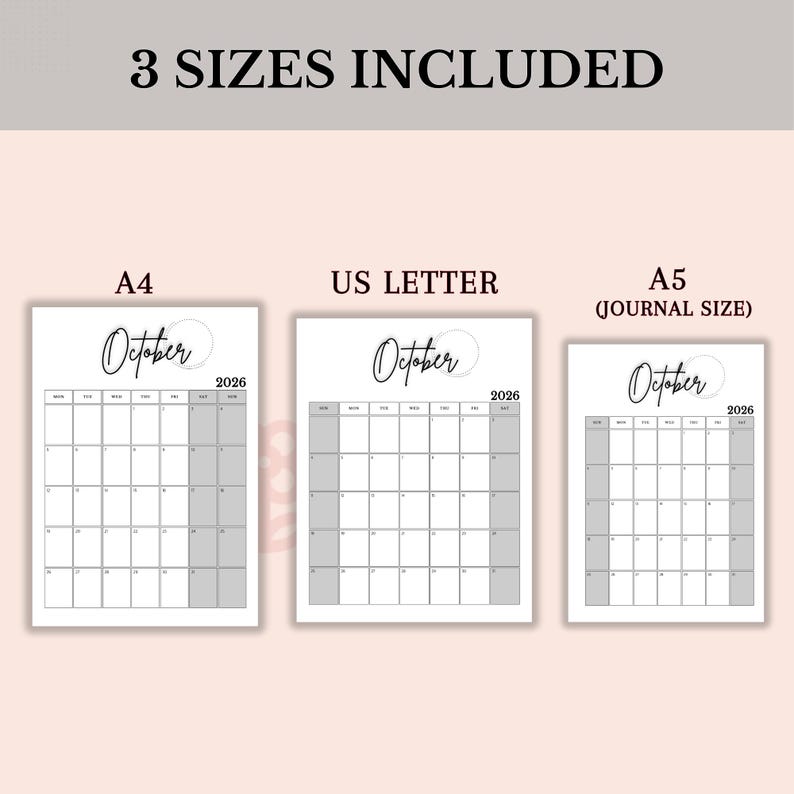 2026 Printable Calendar PDF (A4, A5, US Letter) | Minimalist Planner ...