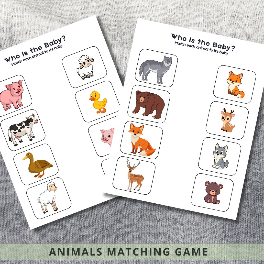 Animals and Their Babies Matching Game Printable Montessori Activity ...