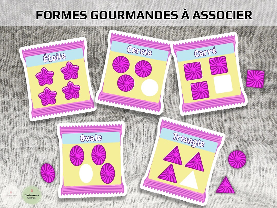 Candy Shapes Matching – Printable Educational Game, Geometry Activity ...