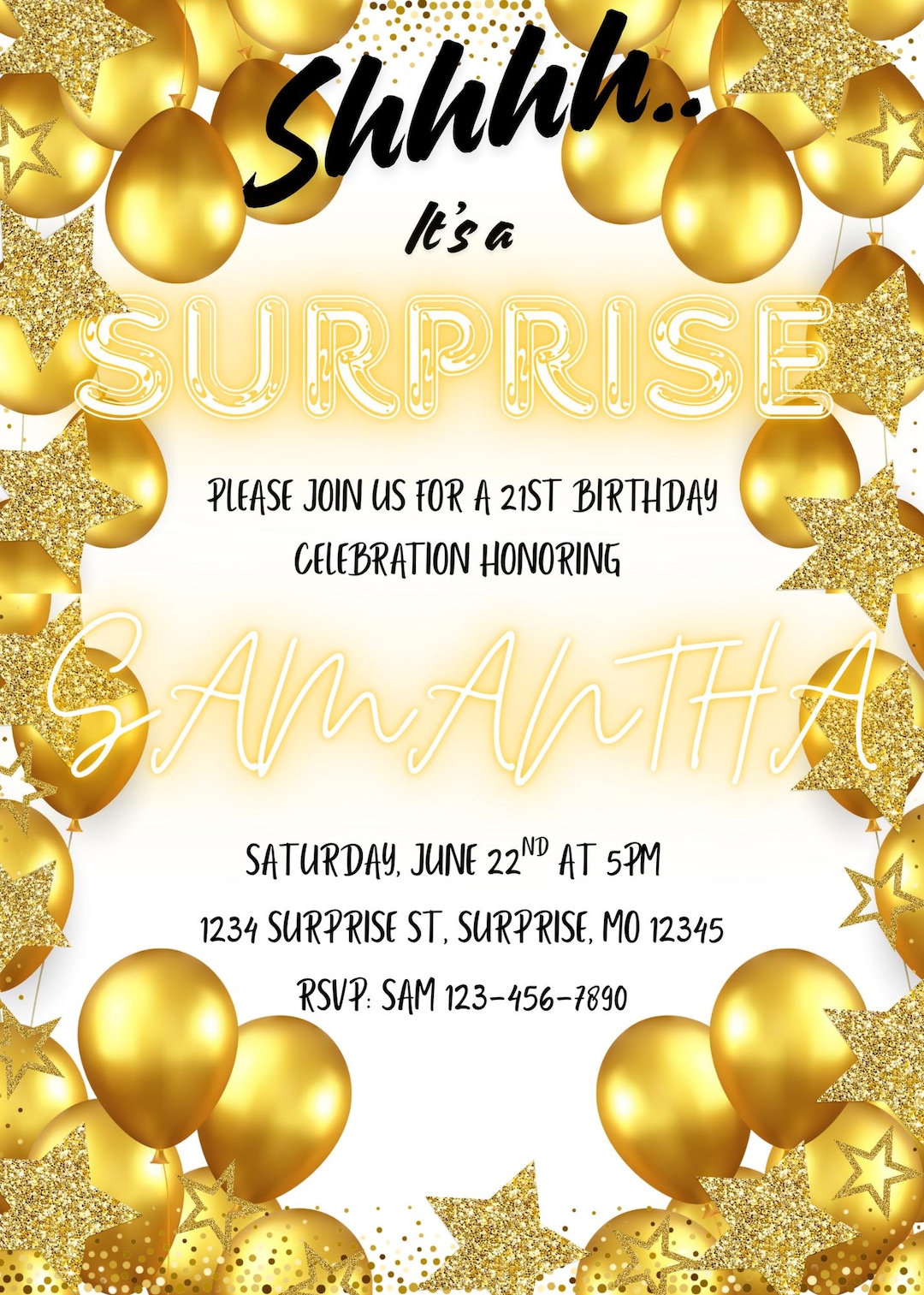 Surprise Birthday Party Invitation: Editable Sparkle Design (digital ...