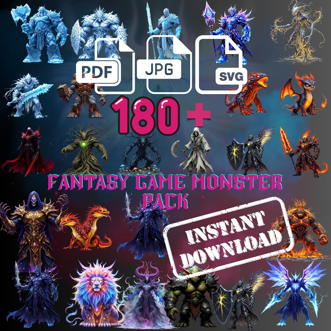 1-99 Level Rpg Mob & Boss PNG SVG Bundle – Fantasy Game Monster Pack ...