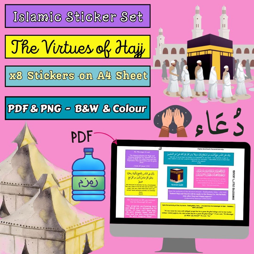 Islamic Hajj Stickers on Virtue | A4 Printable & Digital PNG | Qur’an ...
