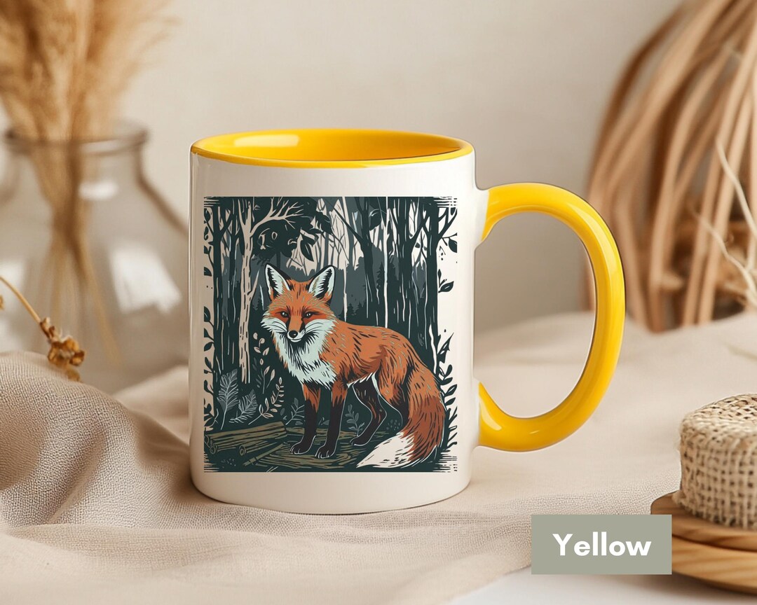 Forestcore Fox Linocut Print Ceramic Coffee Mug,fox Gifts,animal Lover ...