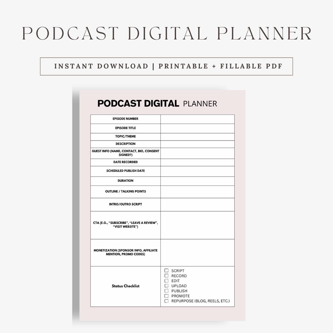 Podcast Digital Planner, Episode Tracker, Fillable & Printable PDF ...