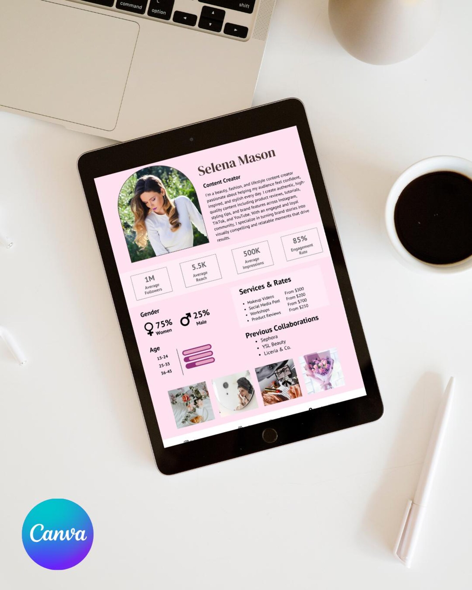 Influencer Rate Card Template, Canva Content Creator Feminine Rate Card ...