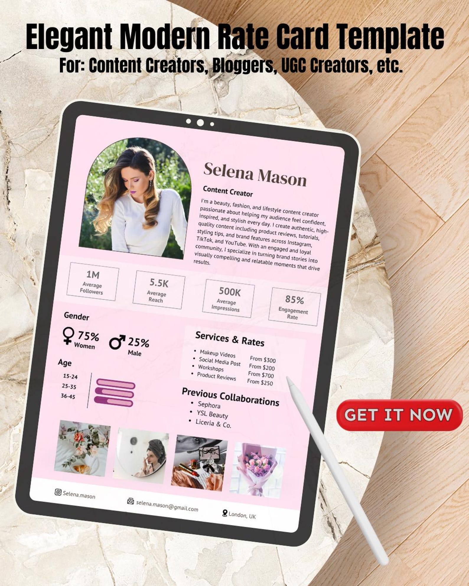 Influencer Rate Card Template, Canva Content Creator Feminine Rate Card ...