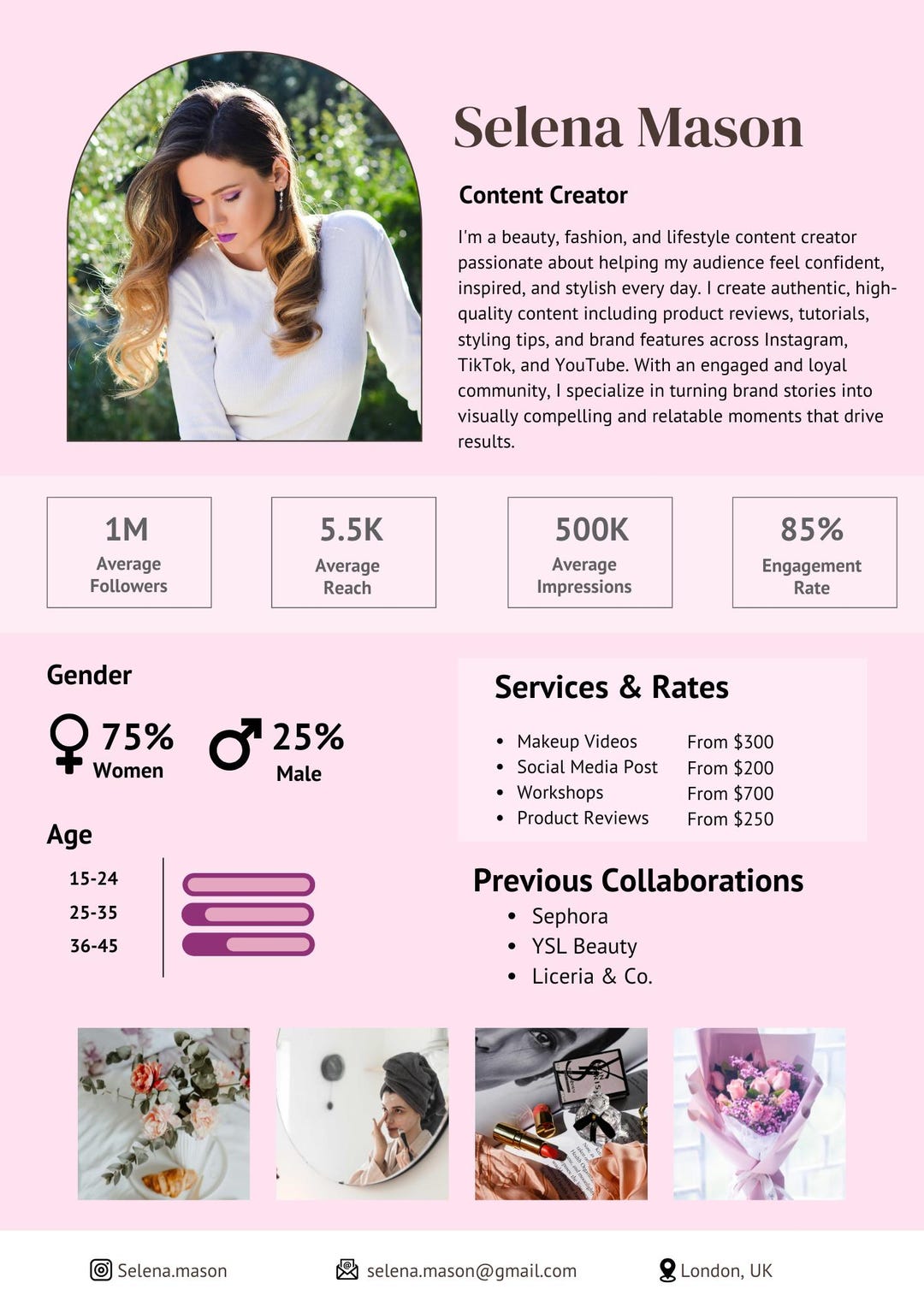 Influencer Rate Card Template, Canva Content Creator Feminine Rate Card ...