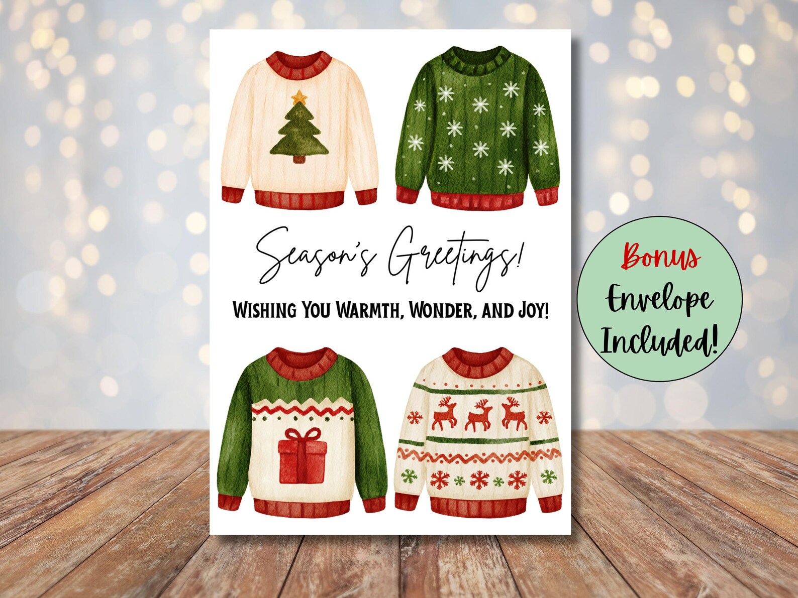 Christmas Card Ugly Sweater Printable Fun Holiday Card Four Sweaters ...