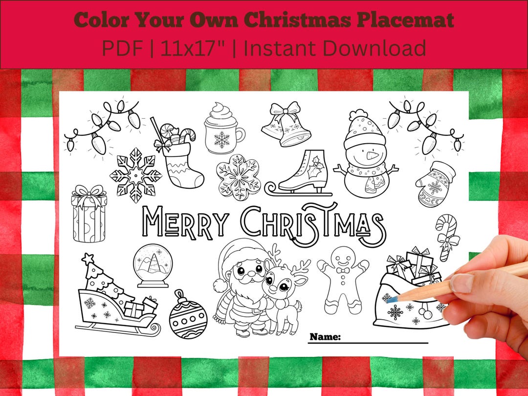 Christmas Coloring Placemat Printable Christmas Dinner Craft for Family ...