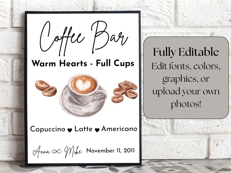 Coffee Bar Sign for Wedding Minimalist Printable Wedding Signage Bridal ...