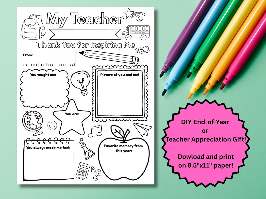 Teacher Appreciation Coloring Sheet – End of Year Thank You Printable ...