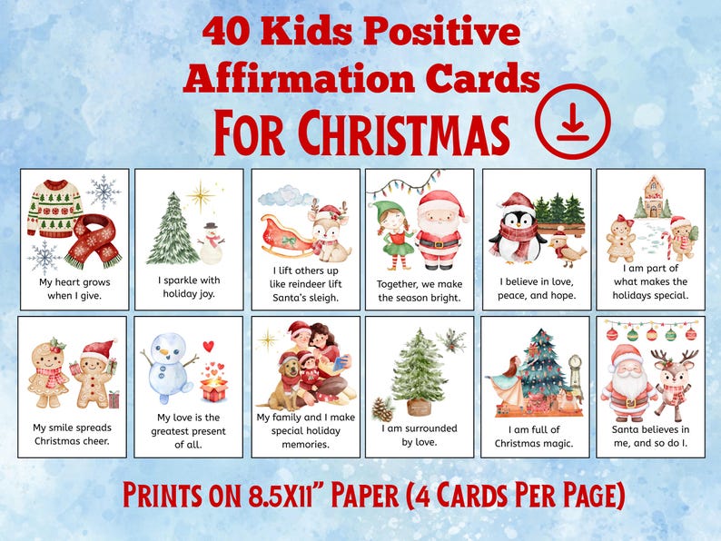 Christmas Affirmation Cards for Kids Printable 40 Positive Quote ...
