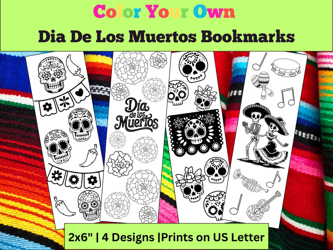 Day of the Dead Printable Bookmarks Color Your Own Día De Los Muertos ...