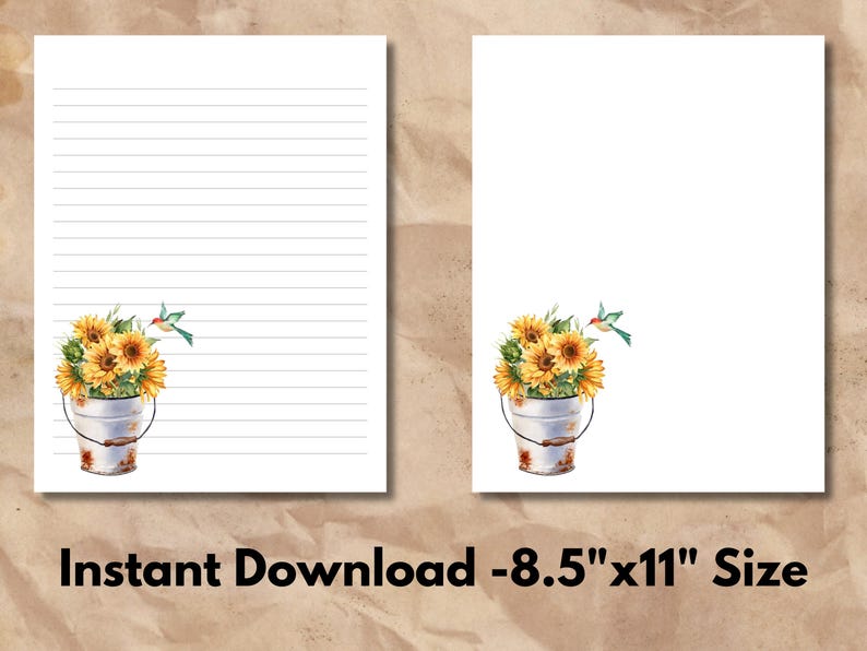 Notepad Paper With Sunflower Printable Floral Stationery Kit PDF Letter ...