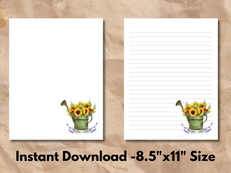 Notepad Paper With Sunflower Printable Floral Stationery Kit PDF Letter ...