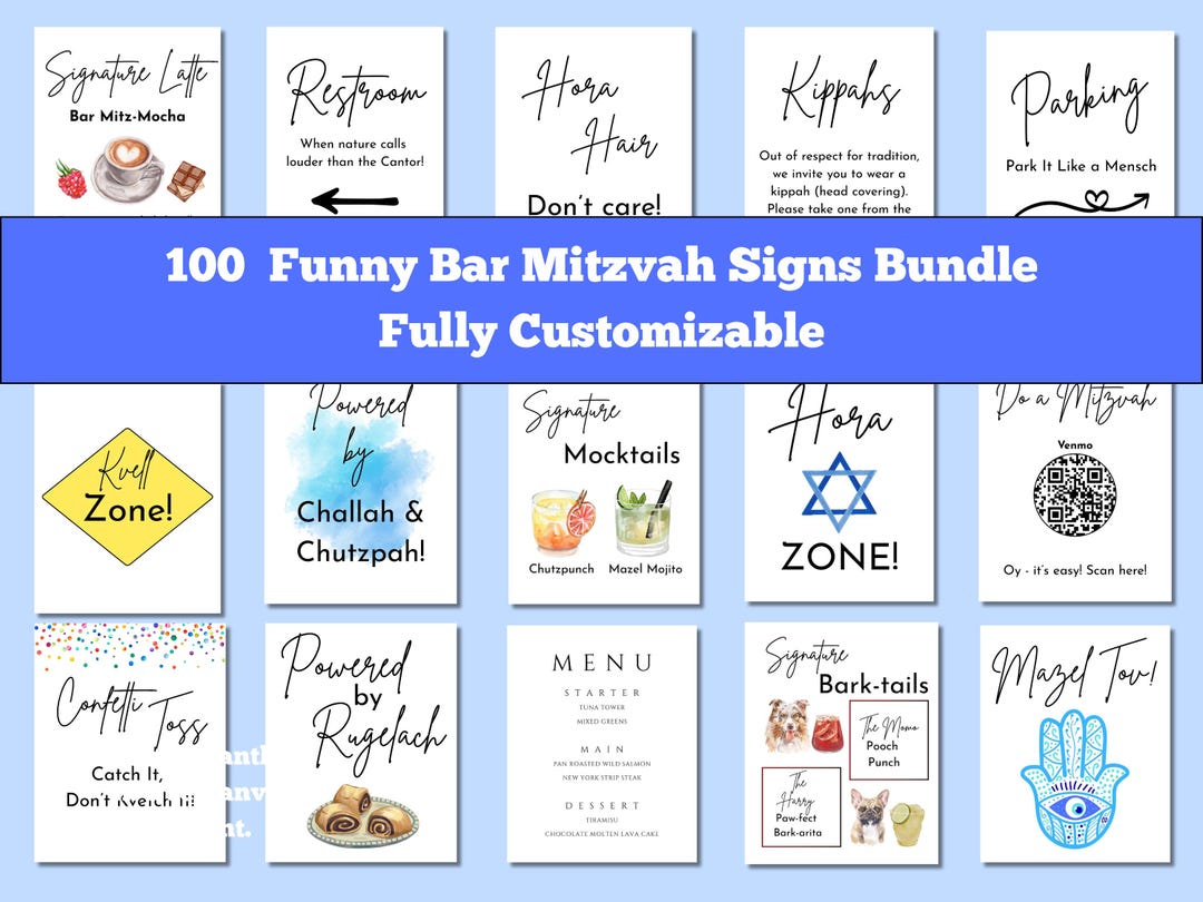 Bar Mitzvah Sign Bundle 100 Funny Signs With Jewish Humor and Yiddish ...
