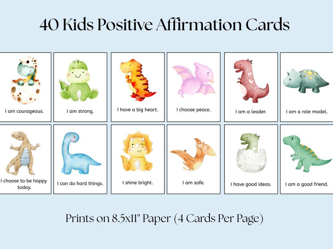 Dinosaur Positive Affirmation Cards for Kids 40 Printable Holiday Gift ...