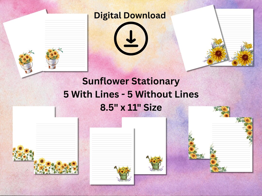 Sunflower Writing Paper Printable | Floral Stationery Kit | Printable ...