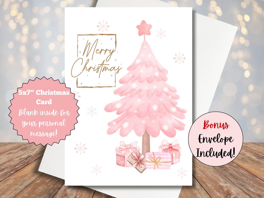 Pink Christmas Card Printable Feminine Merry Christmas Card With Pink ...