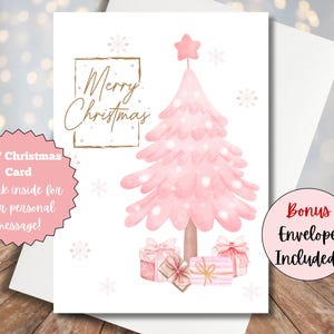 Pink Christmas Card Printable Feminine Merry Christmas Card With Pink ...