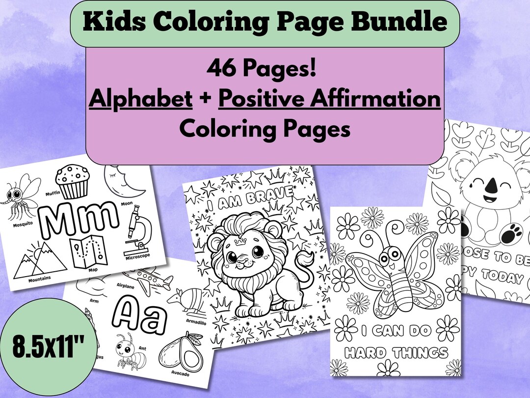 ABC & Affirmation Coloring Page Set for Kids Printable Alphabet ...