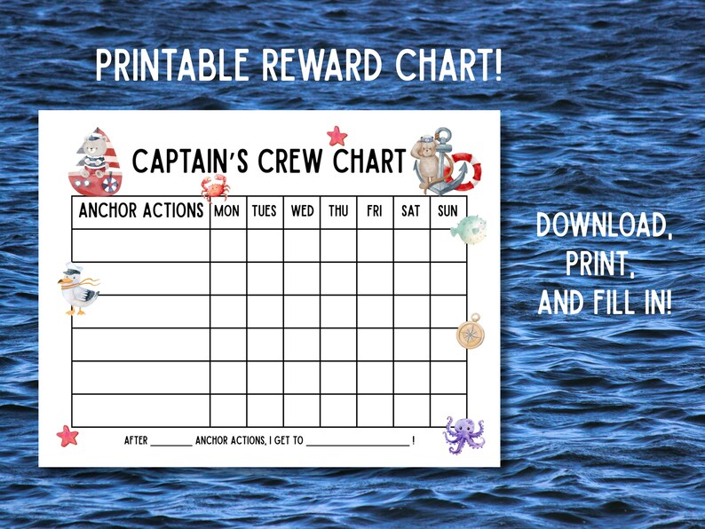 Captain’s Crew Chart – Nautical Reward Chart for Kids | Behavior Chart ...