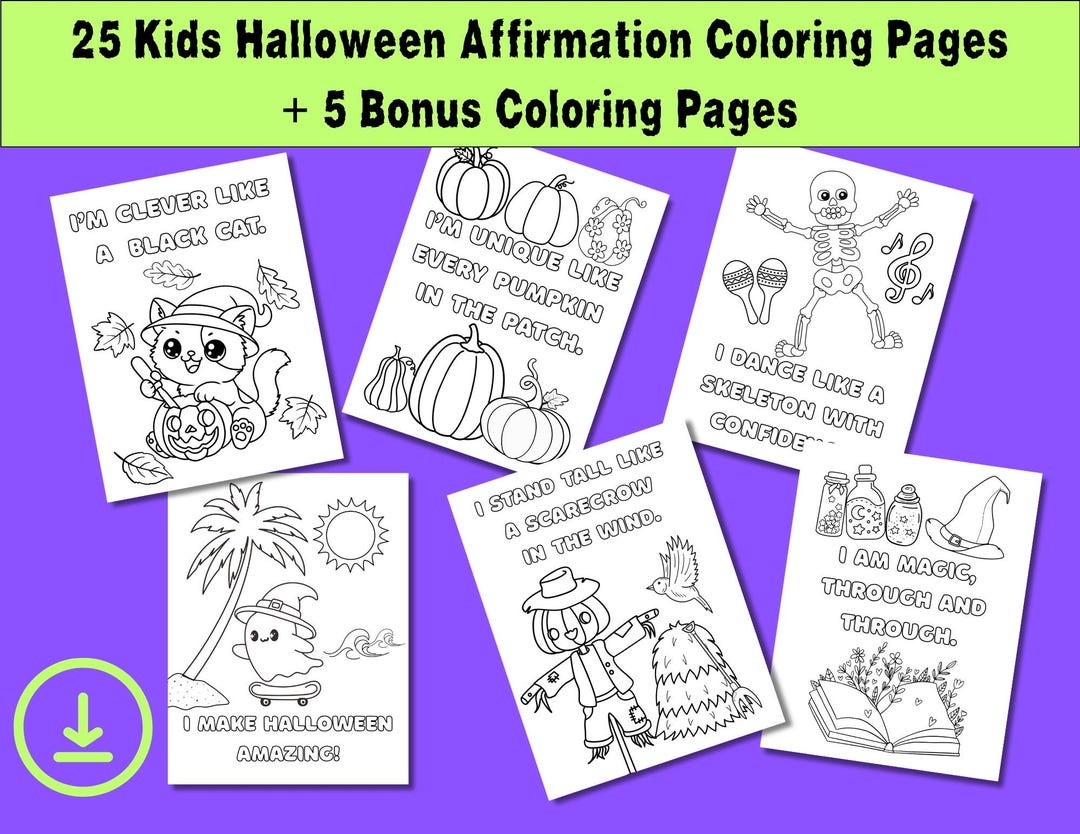 Halloween Affirmation Coloring Pages for Kids 25 Mindful Coloring ...