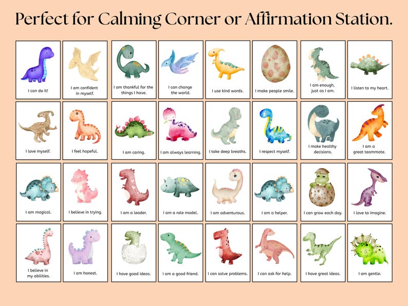 Dinosaur Positive Affirmation Cards for Kids 40 Printable Holiday Gift ...