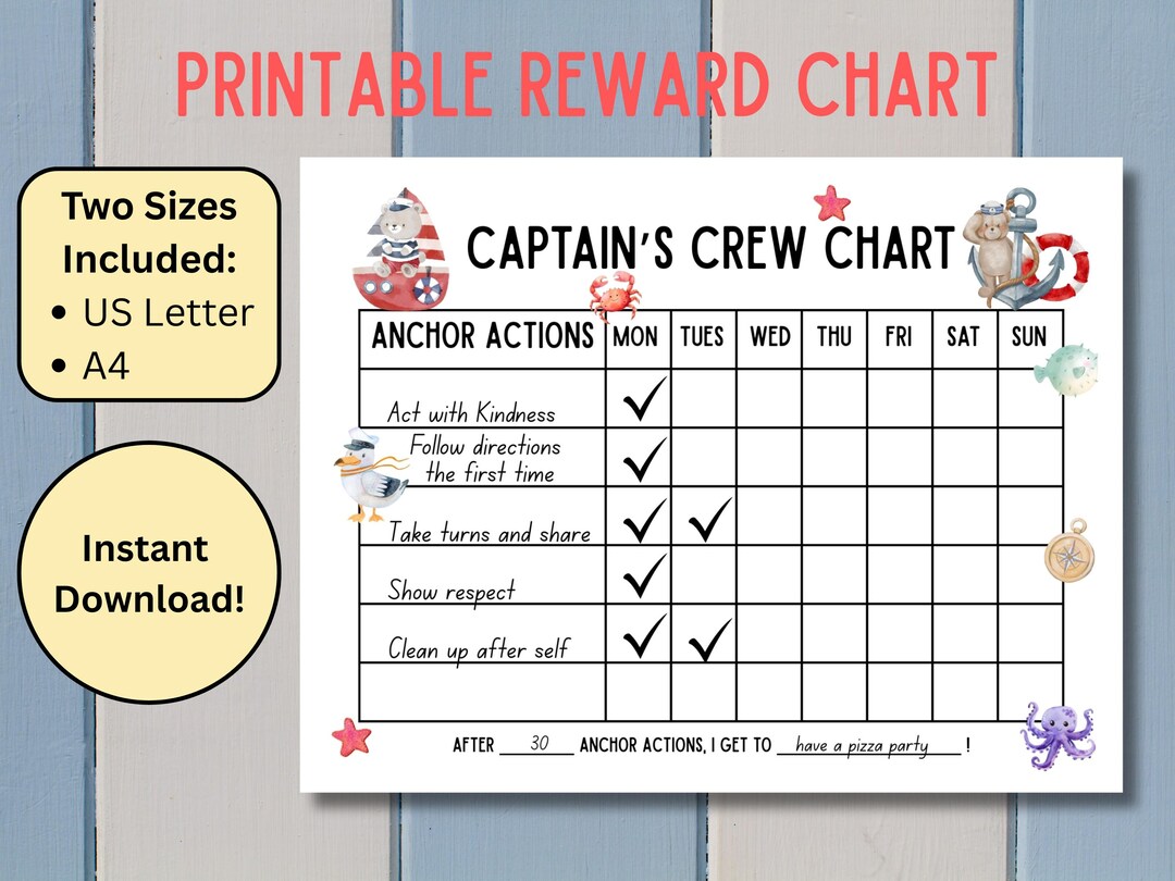 School Behavior Chart - Nautical, Daily Behavior Chart for Kids ...