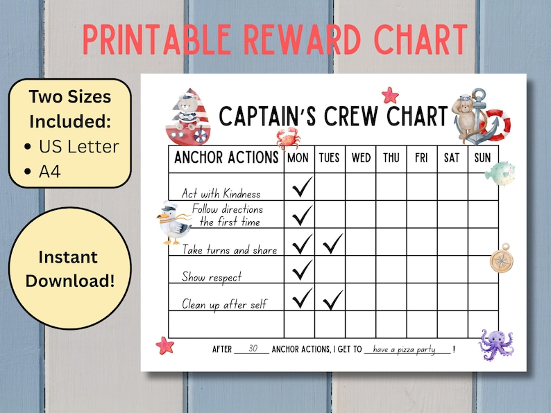 Behavior Chart With Nautical Theme for School or Home Daily Behavior ...