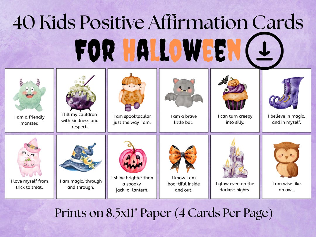 Halloween Affirmation Cards 40 Printable Positive Quote Flashcards for ...