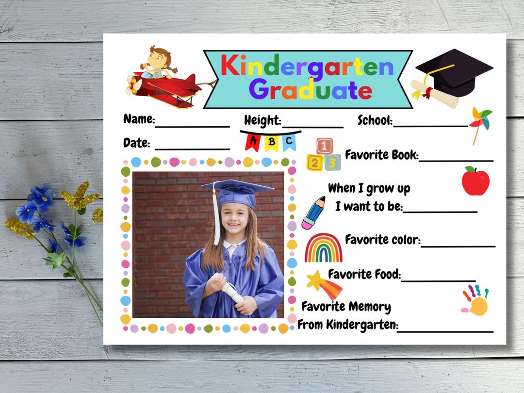 Printable Kindergarten Graduation Memory Page in White With Photo Spot ...